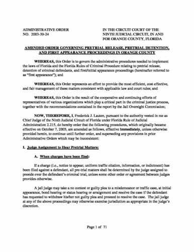 Orange County Administrative order Amended Pretrial Release Order ...