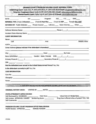 Orange County Problem Solving Court Referral - Bryce A. Fetter