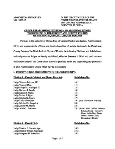 Orange County Order Assigning Judges to Divisions for 2023 - Bryce A ...
