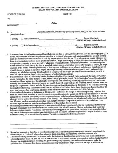 Volusia County Plea Form - Bryce A. Fetter